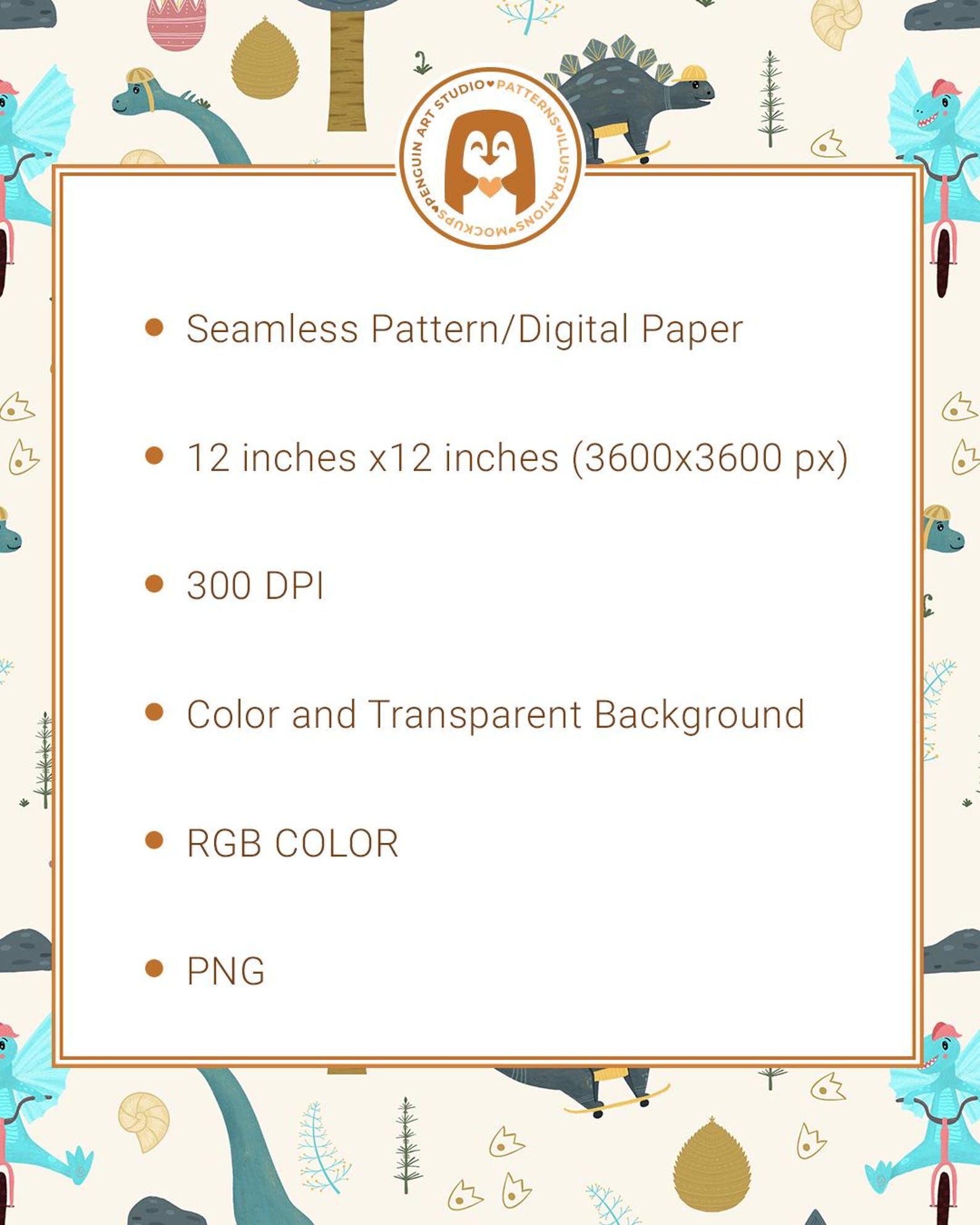 Diplodocus and Stegosaurus Dinosaur Seamless Pattern Design File | 12 ...