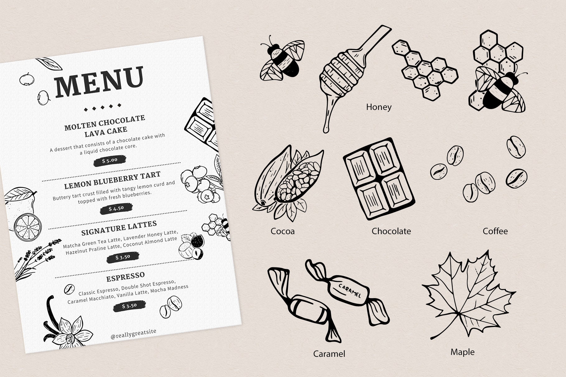 FLAVORS of the World Clipart Collection 104 Hand-drawn Line Art ...