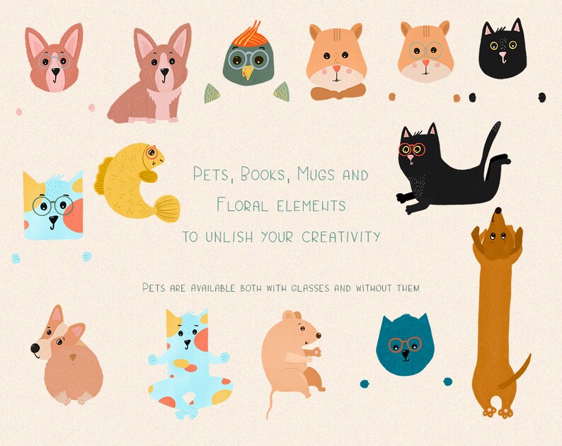 Reading Pets Clip Art Set and Patterns Corgi, Dachshund, Hamster ...