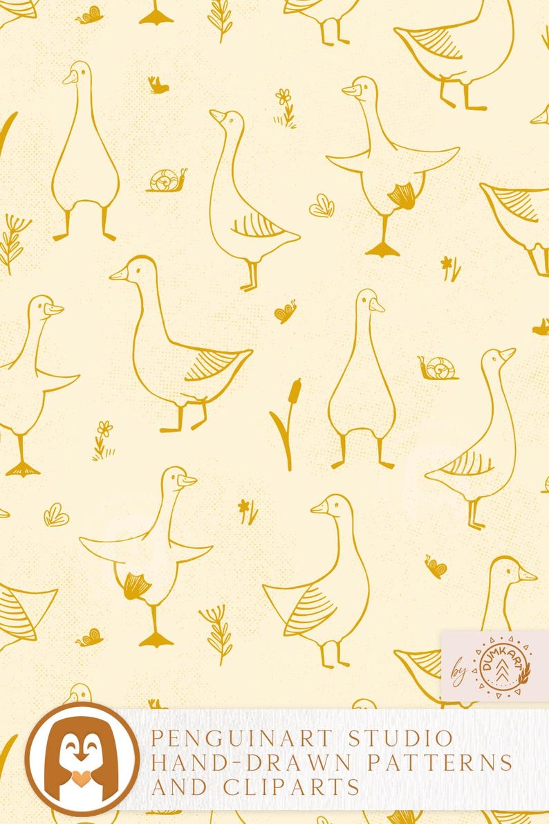 Funny Geese Line Art Repeat Seamless Pattern File| Minimalist Goose ...