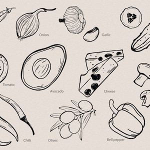 FLAVORS of the World Clipart Collection | 104 Hand-drawn Line Art ...