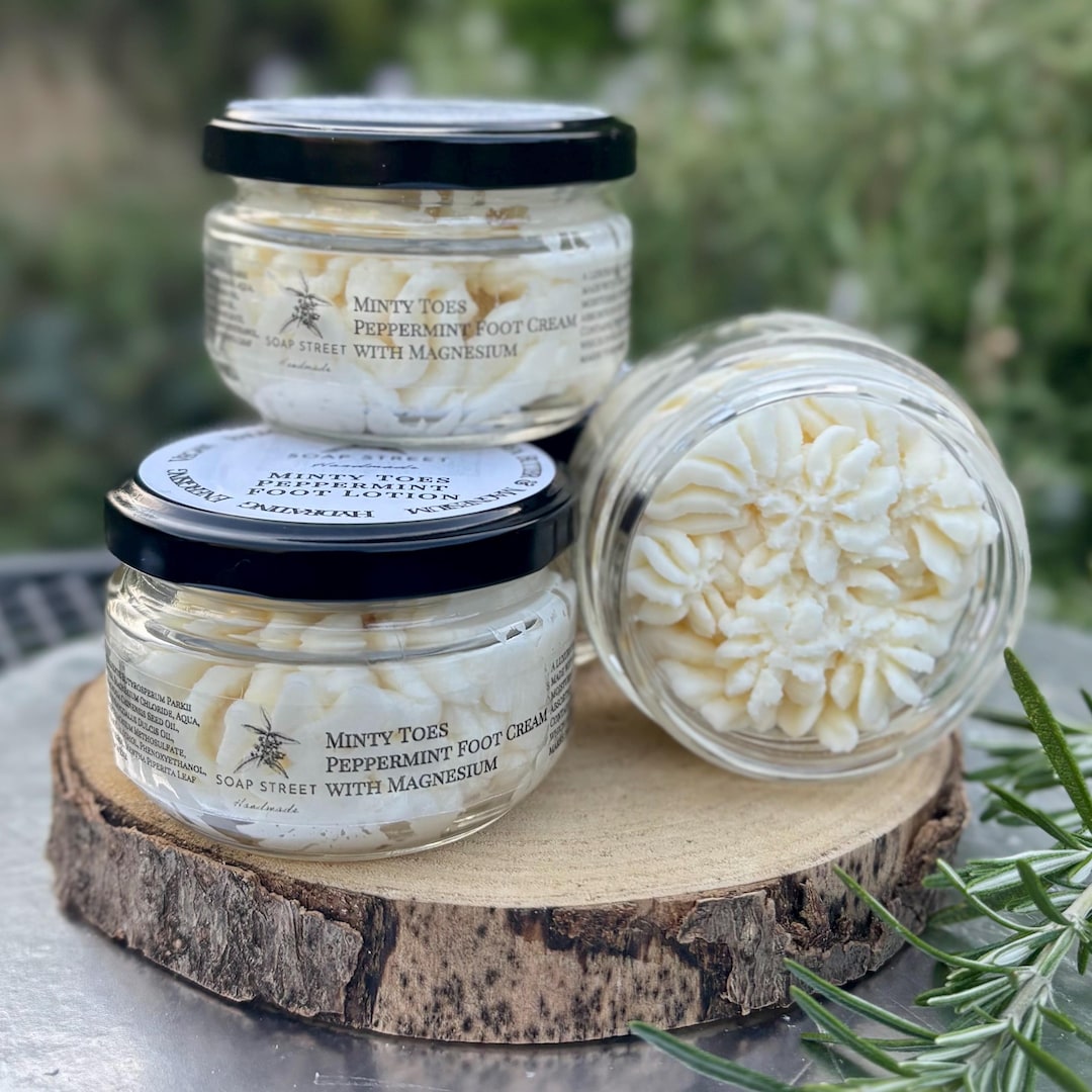 Peppermint Foot Cream With Magnesium, 50% Shea Butter, Handmade, Vegan ...