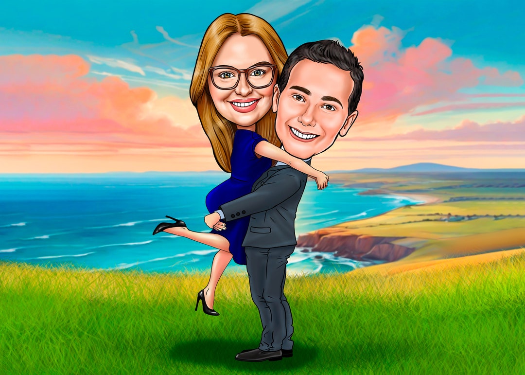 Digital Cartoon Caricature Drawing of a Couple From a Photo an ...