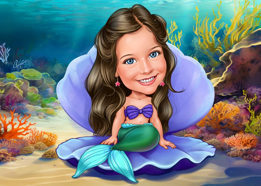 Cartoonish Child Portrait From a Photo, Drawing in the Likeness of a ...