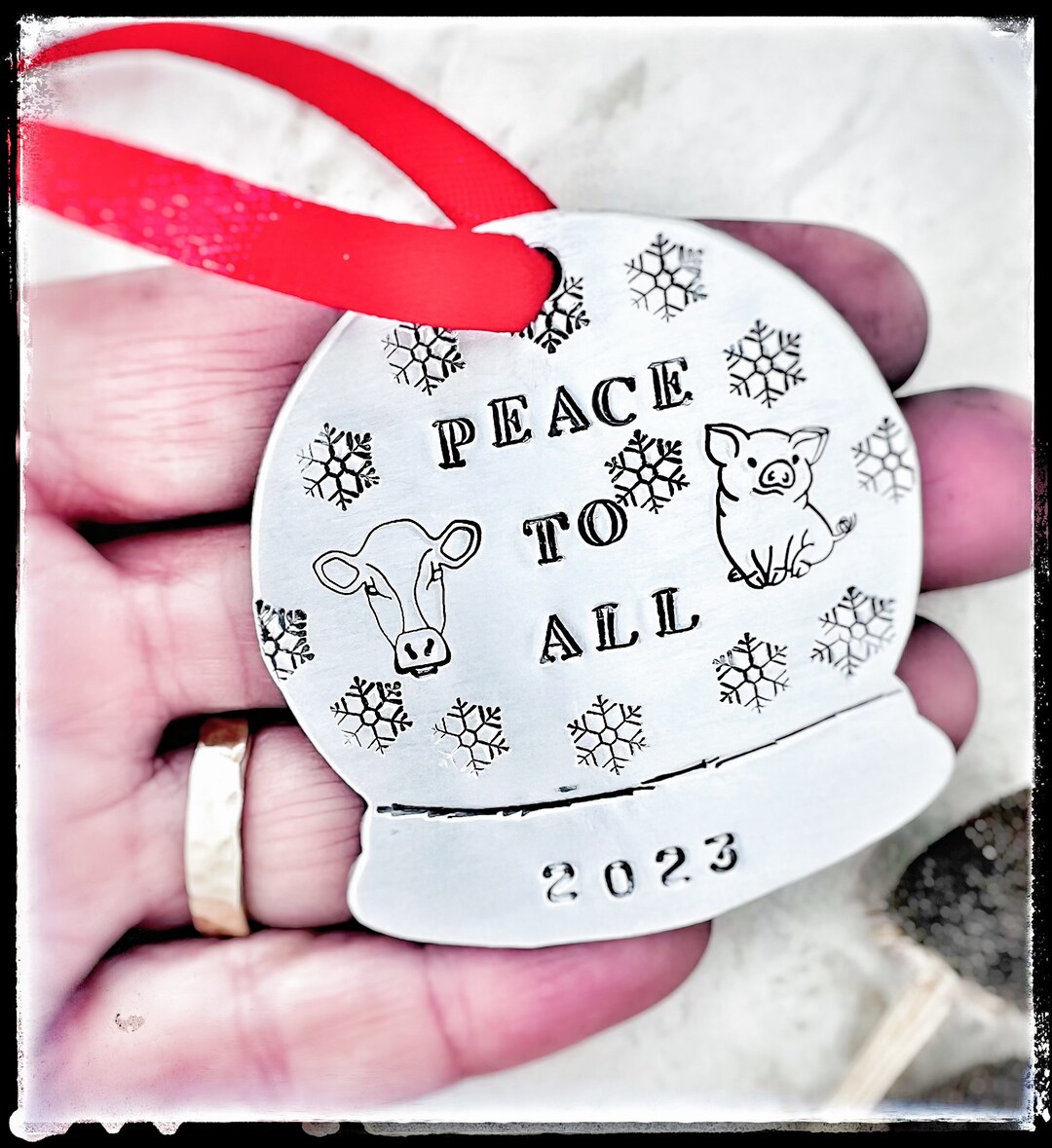 Peace to All Cow and Pig Snow Globe Ornament-christmas Ornament ...