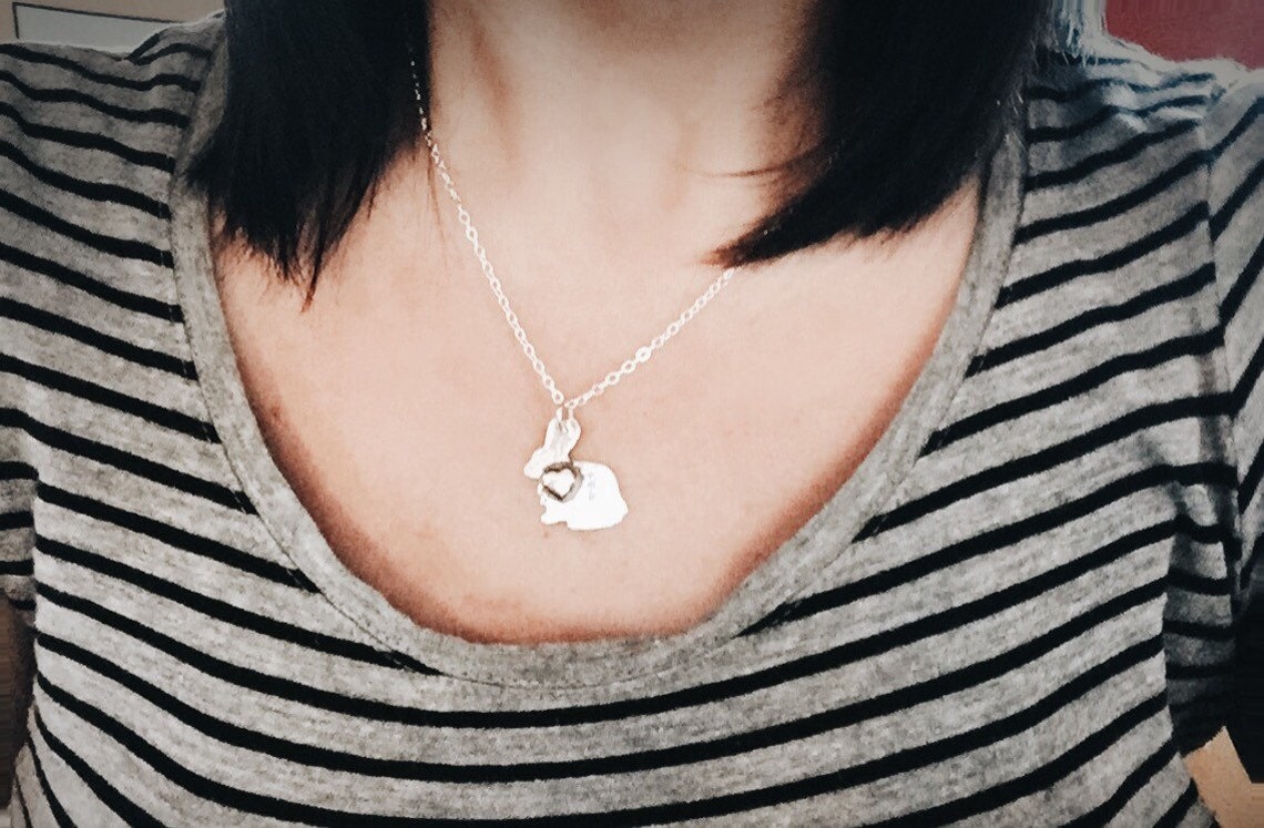 Tiny Rabbit With Copper Heart Necklace-recycled Sterling Silver ...