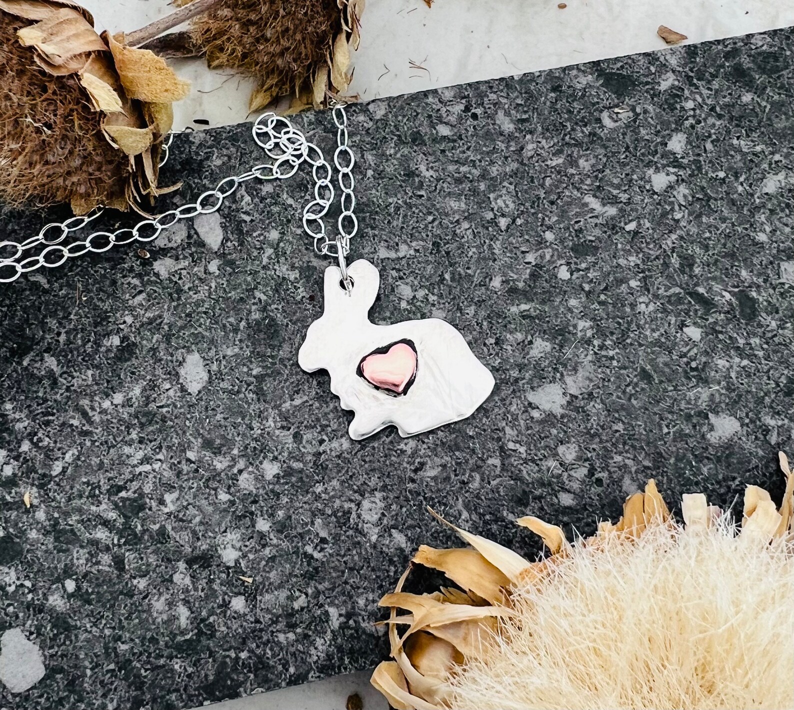 Tiny Rabbit With Copper Heart Necklace-recycled Sterling Silver ...