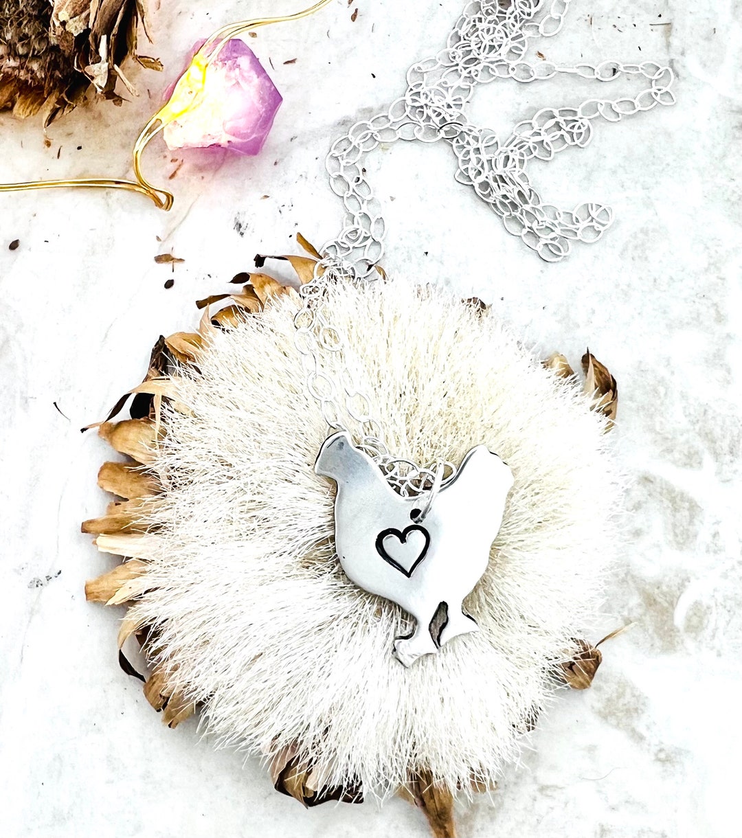 Tiny Chicken With Heart Necklace-minimalist Necklace-dainty Jewelry ...