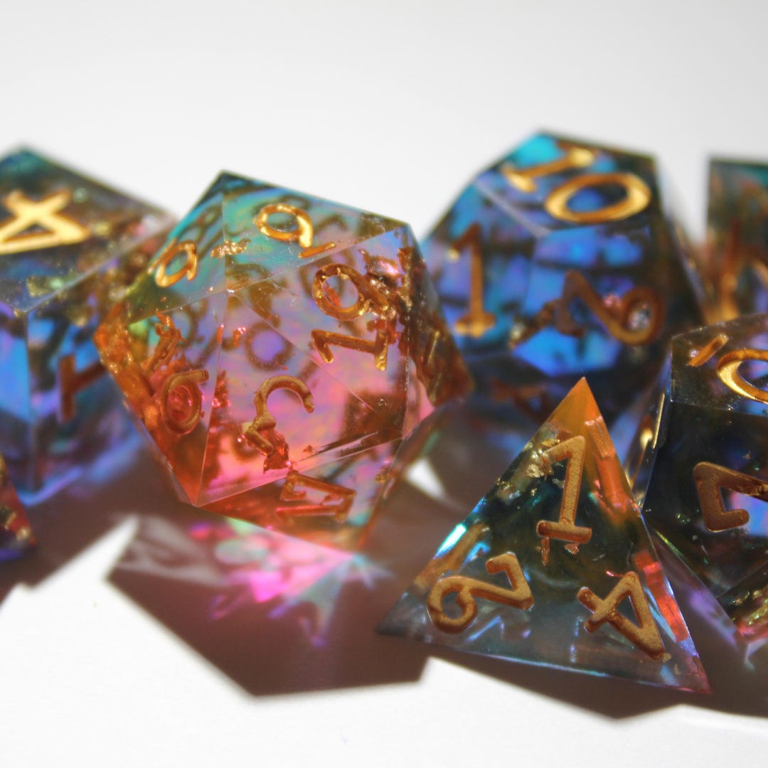 Dark Rainbow Sharp Edge Dice | D&D Dice Set | Rpg Dice Set | Gold ...