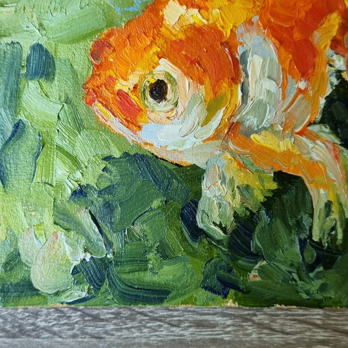 Gold Fish Painting Gold Fish Canvas Original Art Impasto Painting Semi ...