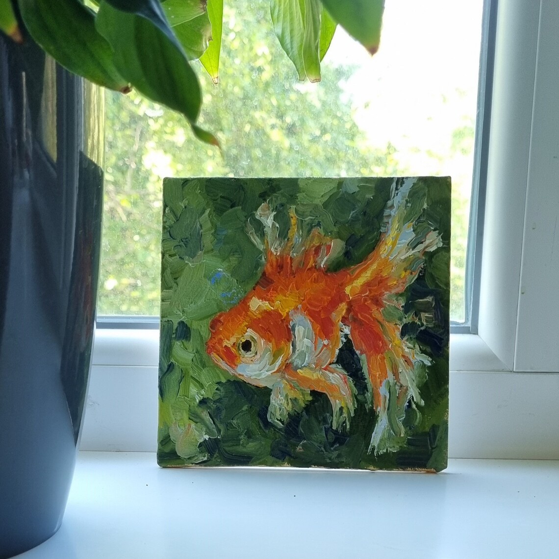 Gold Fish Painting Gold Fish Canvas Original Art Impasto Painting Semi ...
