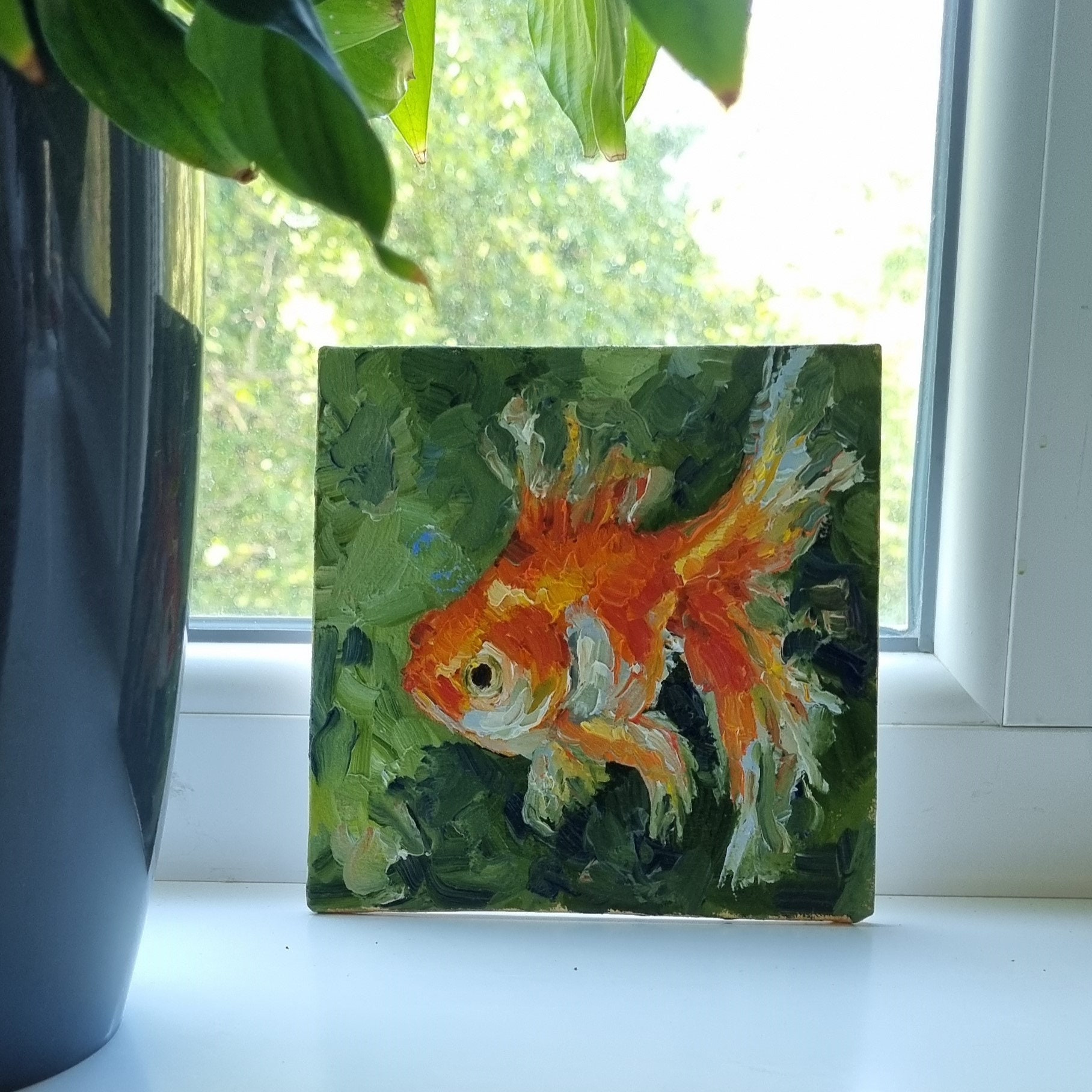 Gold Fish Painting Gold Fish Canvas Original Art Impasto Painting Semi ...
