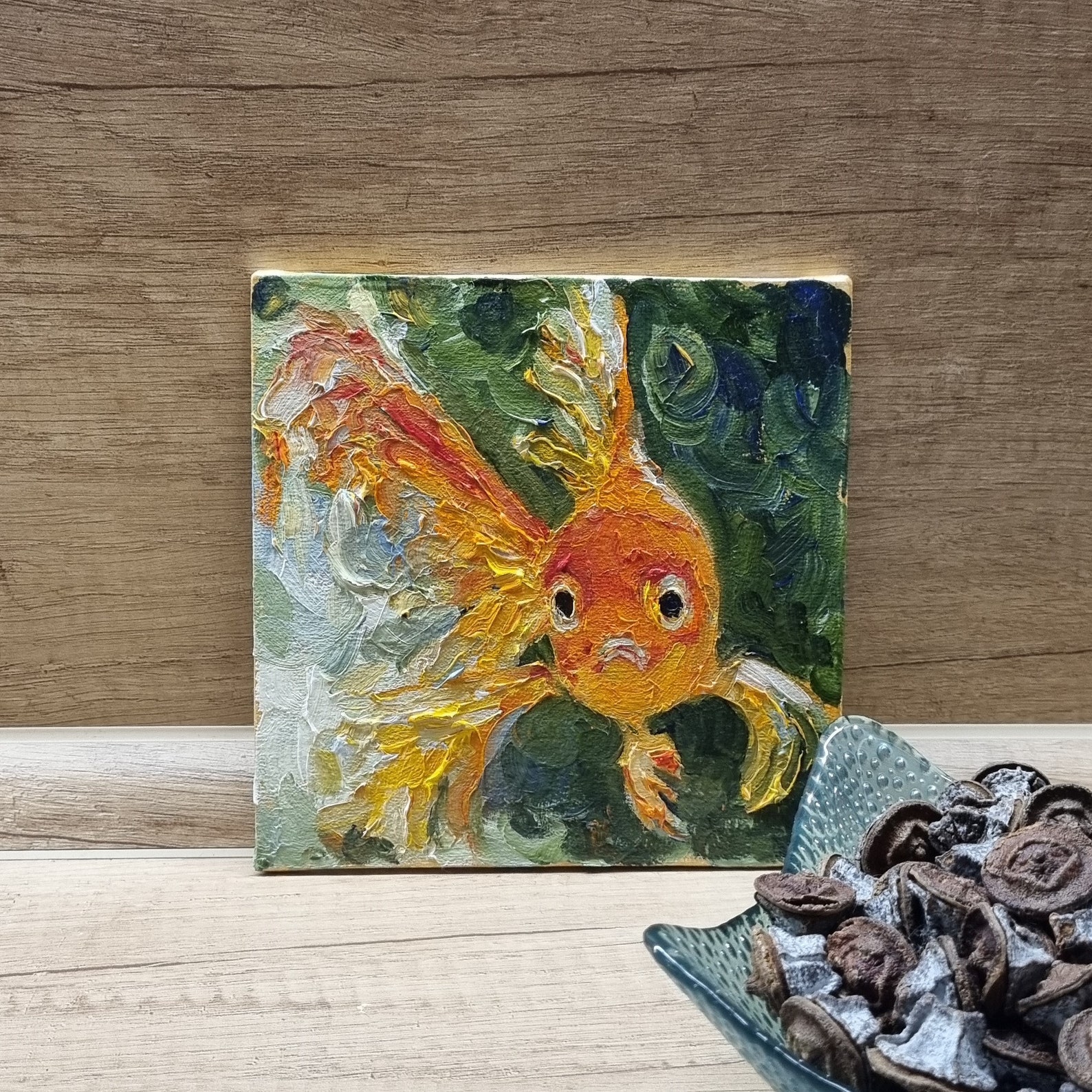 Gold Fish Painting Gold Fish Canvas Original Art Impasto Painting Semi ...
