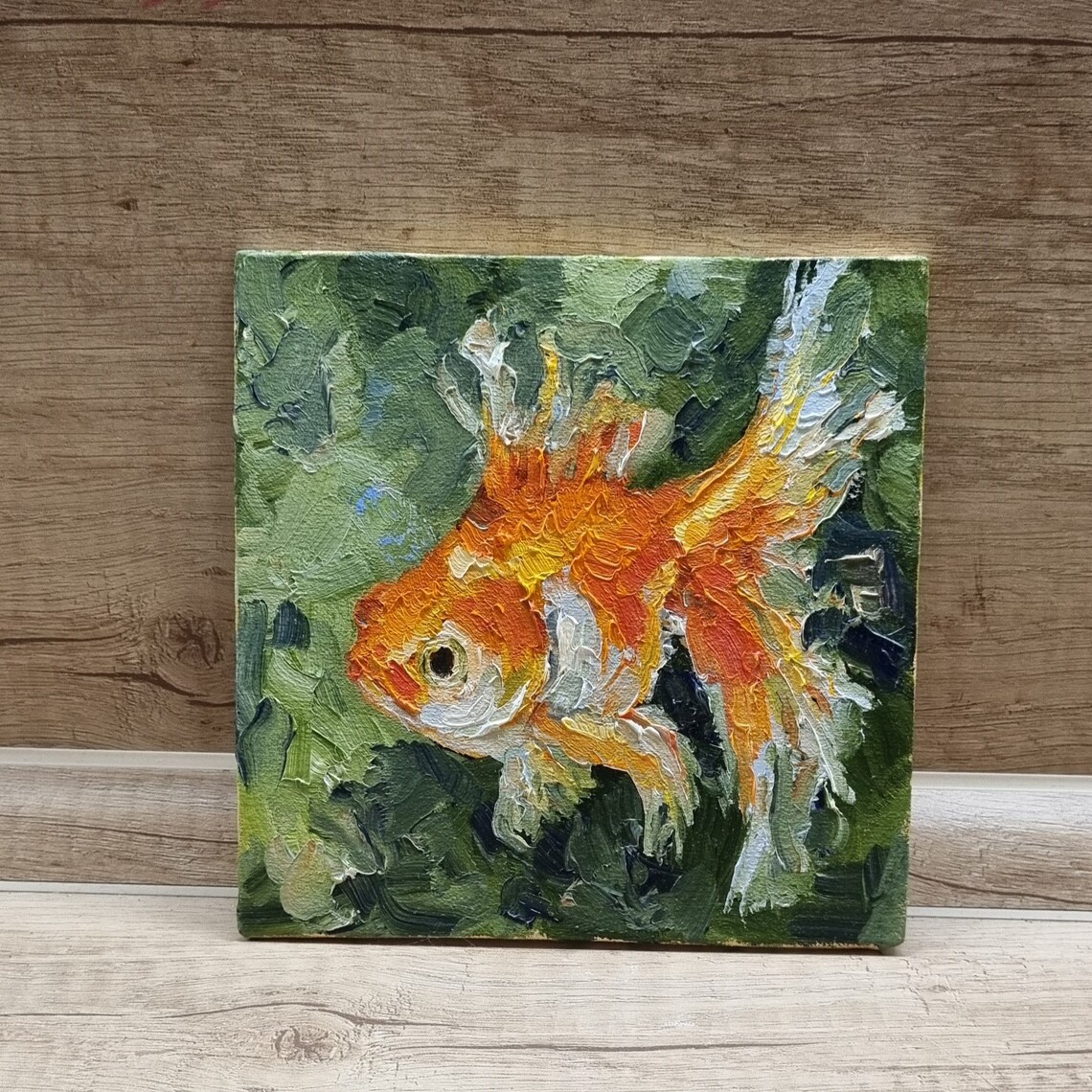 Gold Fish Painting Gold Fish Canvas Original Art Impasto Painting Semi ...