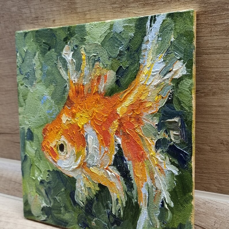 Gold Fish Painting Gold Fish Canvas Original Art Impasto Painting Semi ...