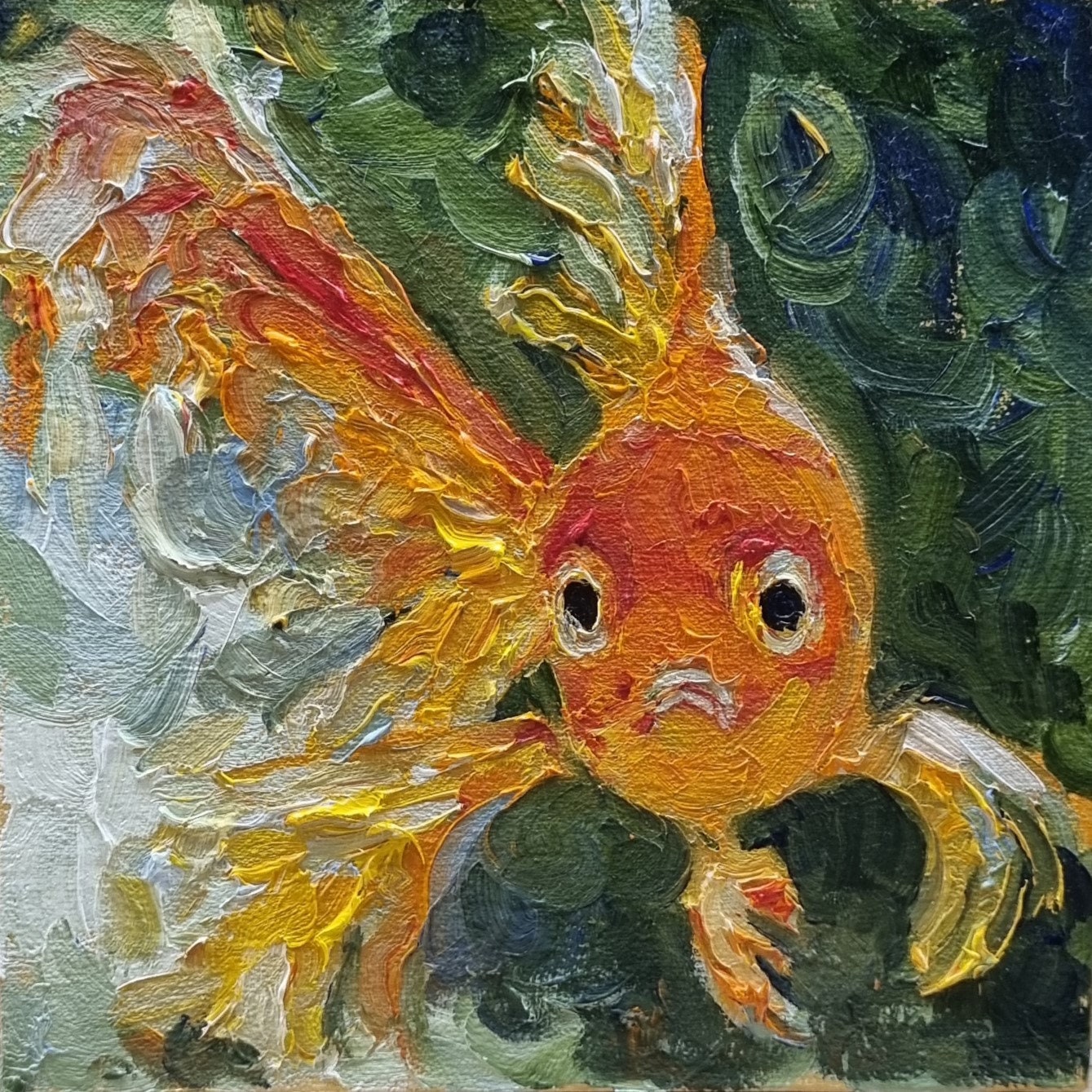 Gold Fish Painting Gold Fish Canvas Original Art Impasto Painting Semi ...