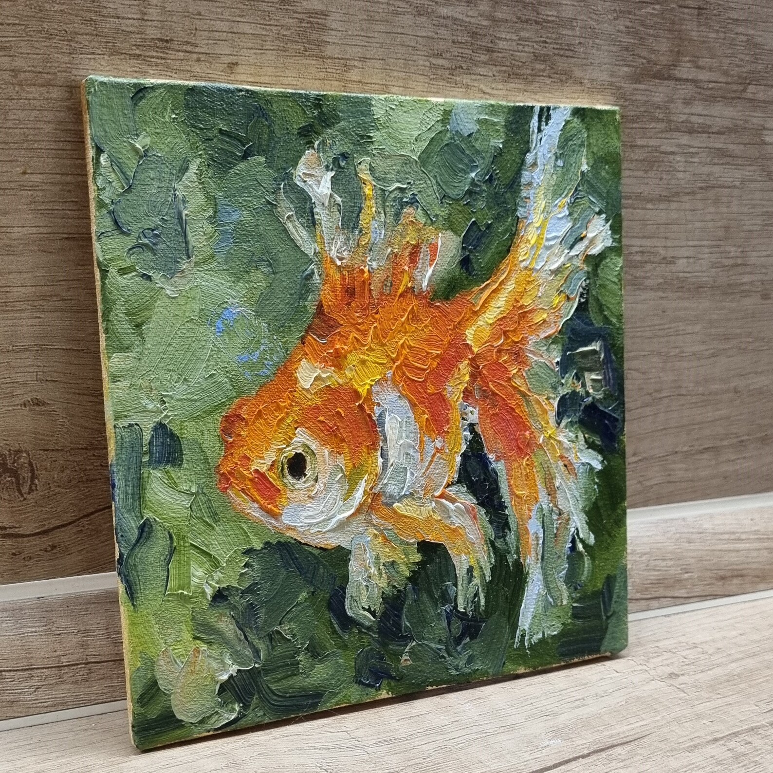 Gold Fish Painting Gold Fish Canvas Original Art Impasto Painting Semi ...