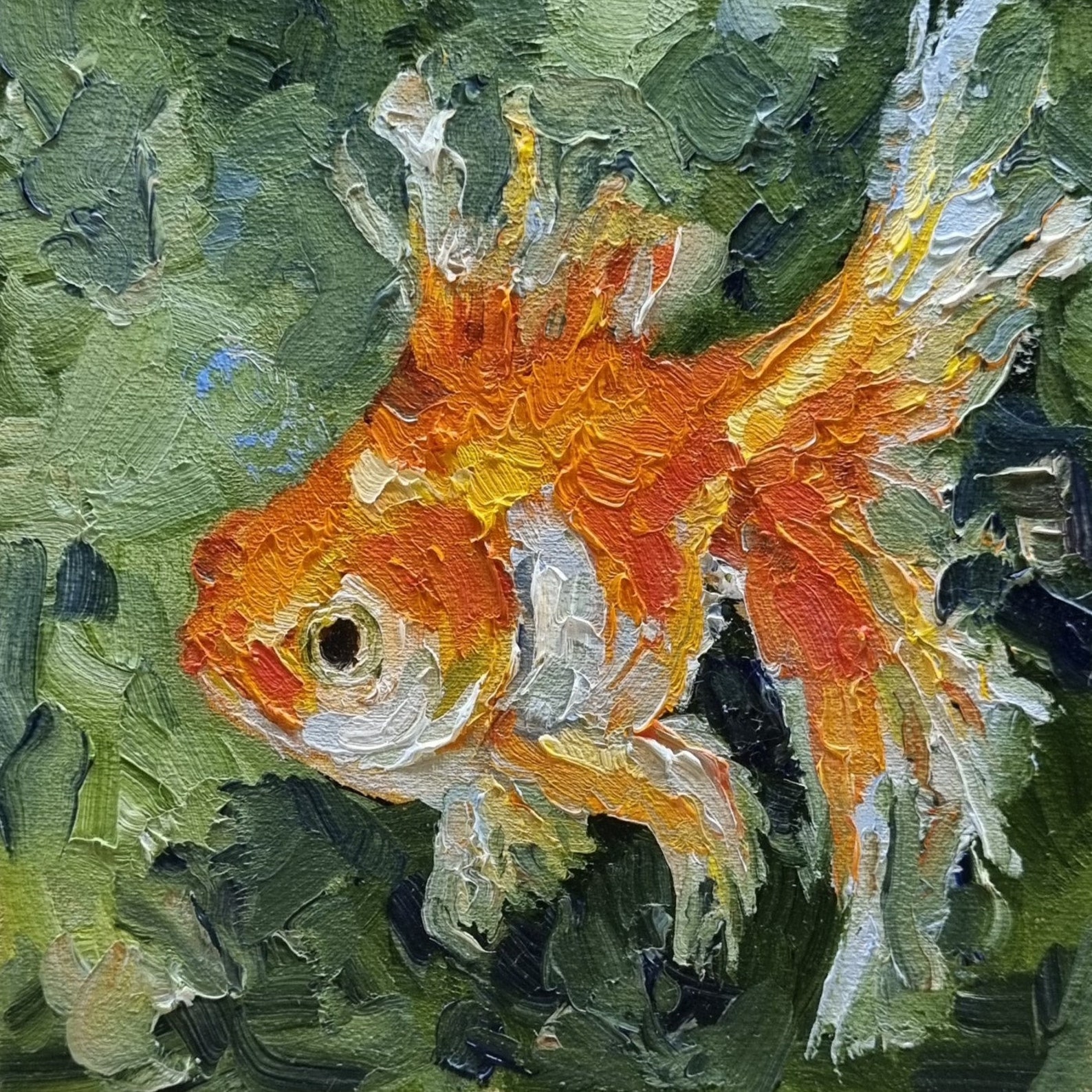 Gold Fish Painting Gold Fish Canvas Original Art Impasto Painting Semi ...