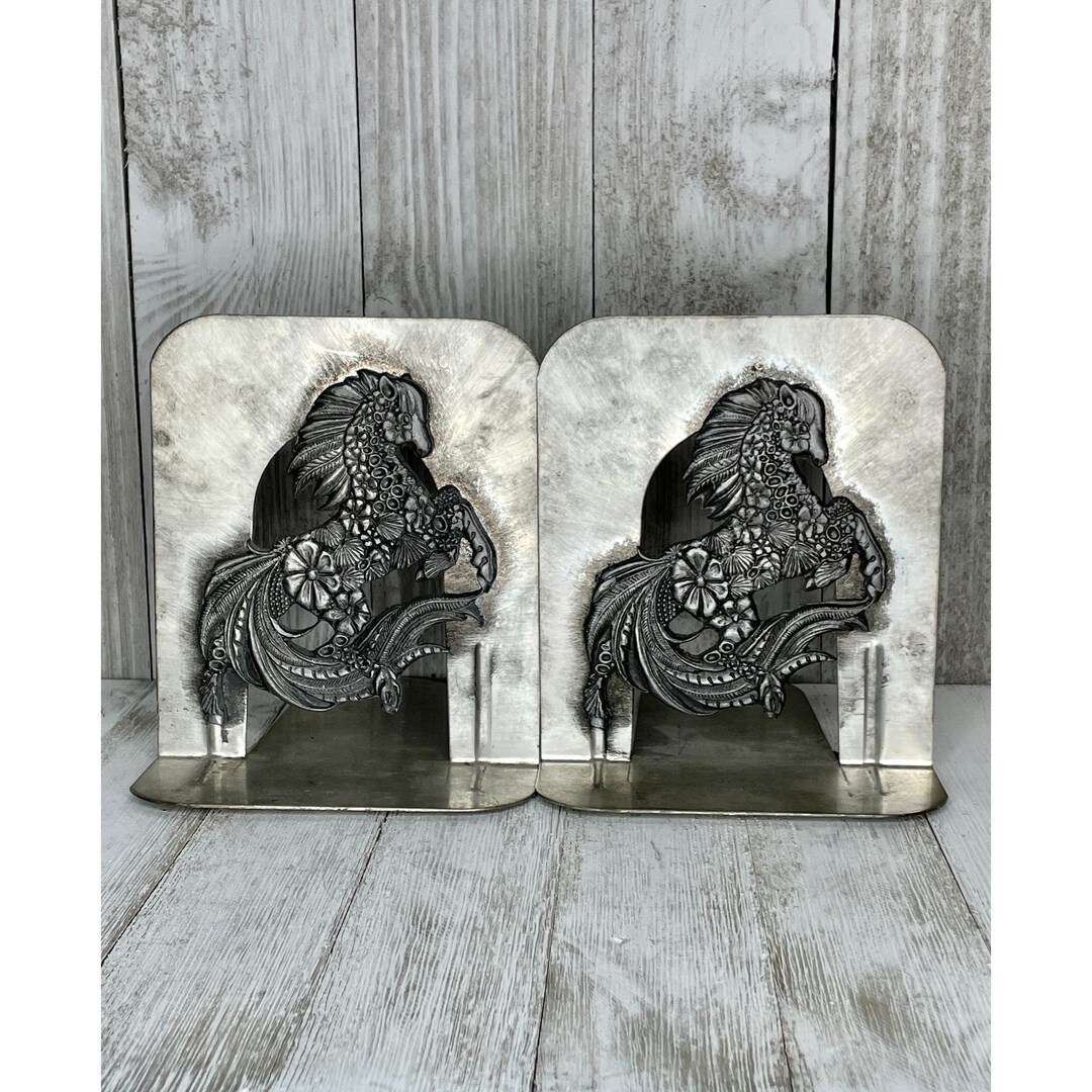 Vintage Metzke Pewter Bookends Fancy Floral Horses - Etsy