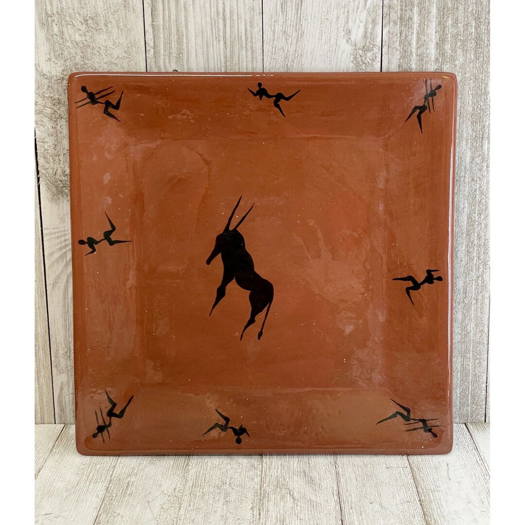 Vintage Hand Painted Square Terracotta Plate Made in Namibia - Etsy