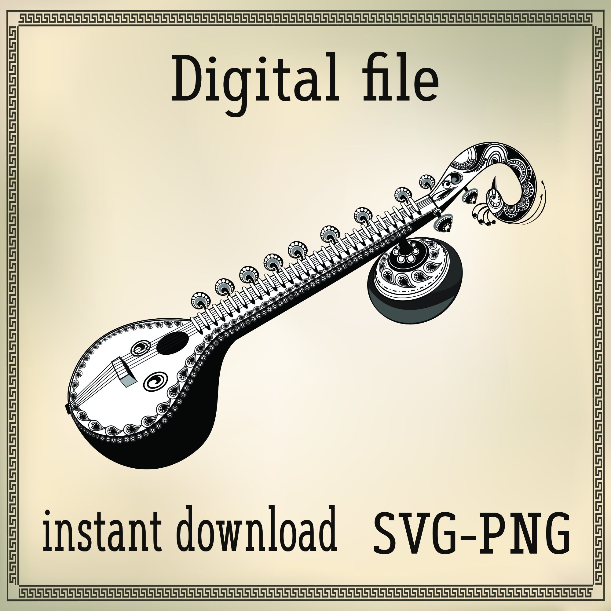 Mystical Sitar Svg Acoustic Sitar Svg Music Notes Svg Sitar Svg String ...