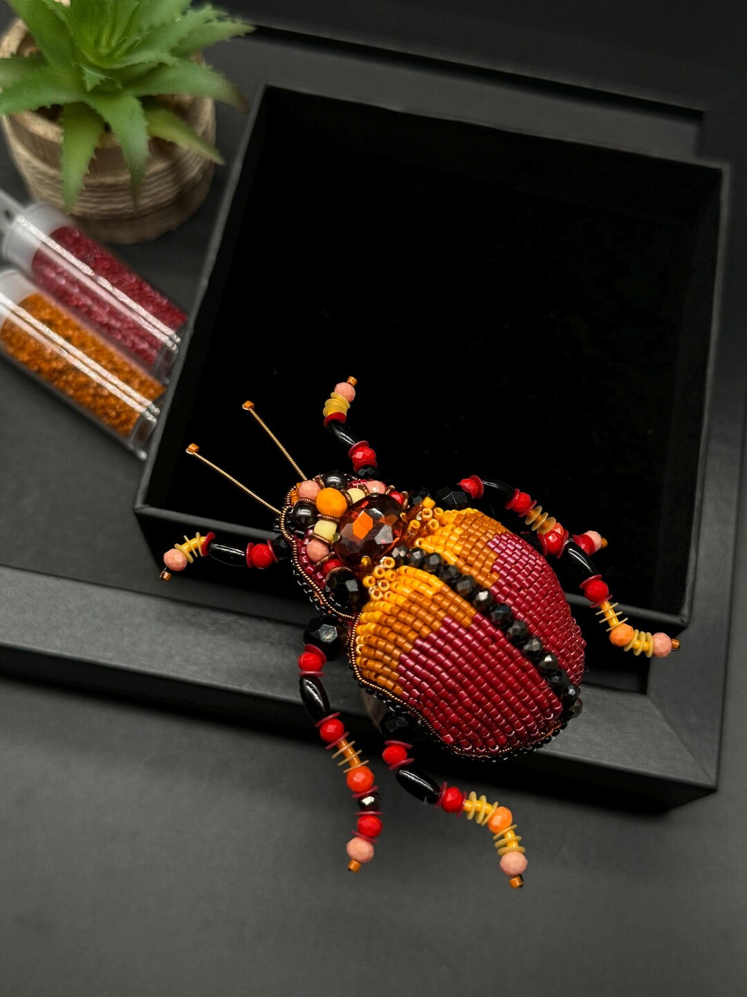 Handmade Red Beetle Brooch,beaded Beetle Brooch,insect,valentines Gift ...