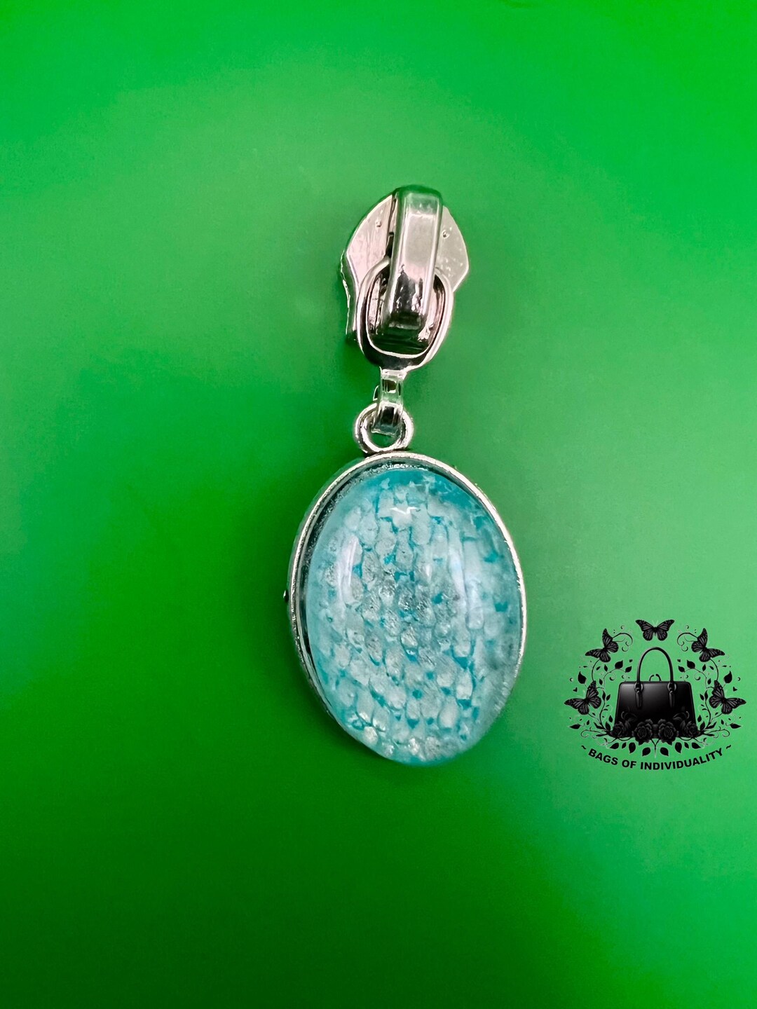Light Blue Snake Shed Resin Zipper Pull - Unique, Handmade - One Silver ...