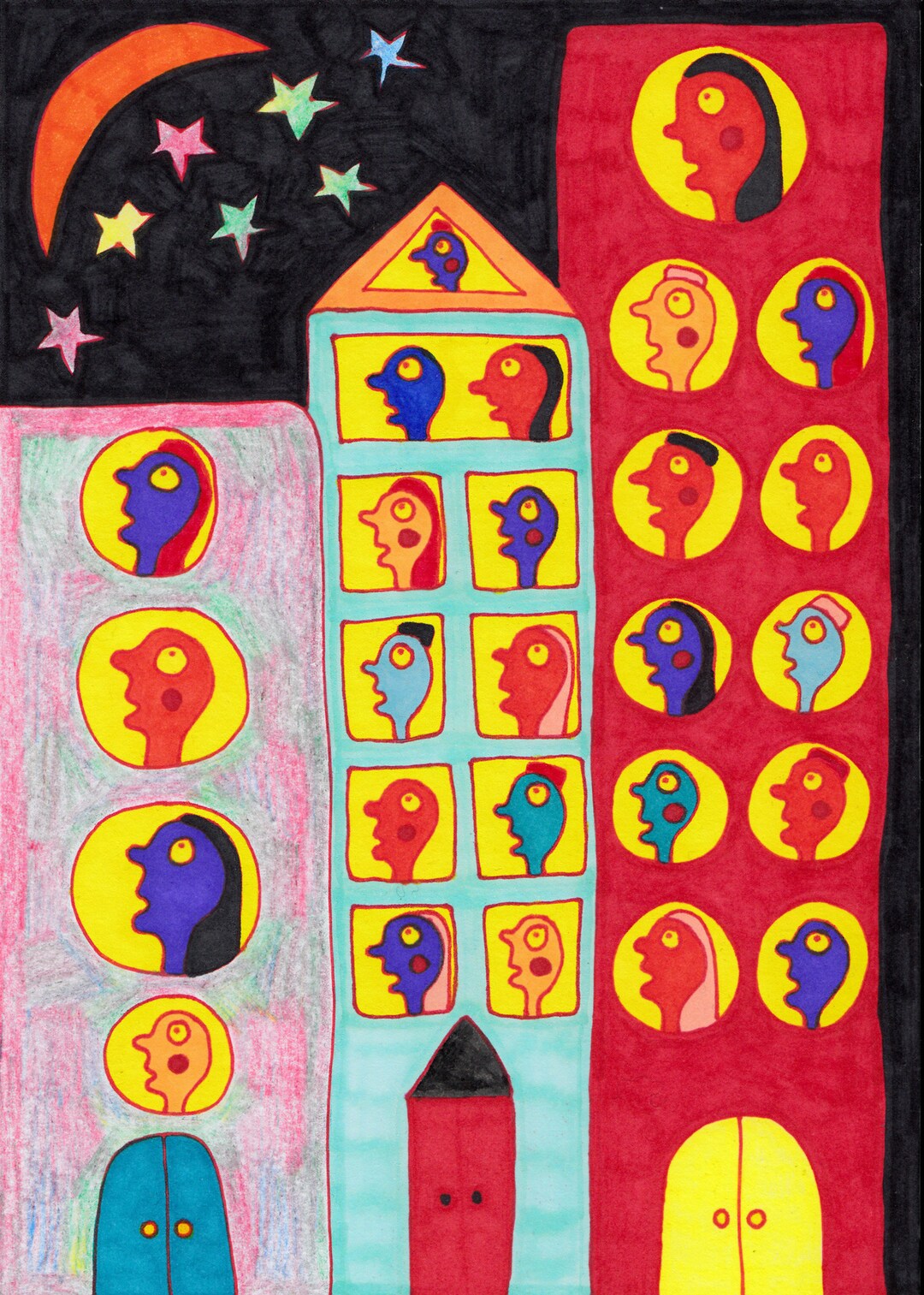 Original Art by Jay Snelling. Outsider Art Brut. Moon Gazing. Unframed ...