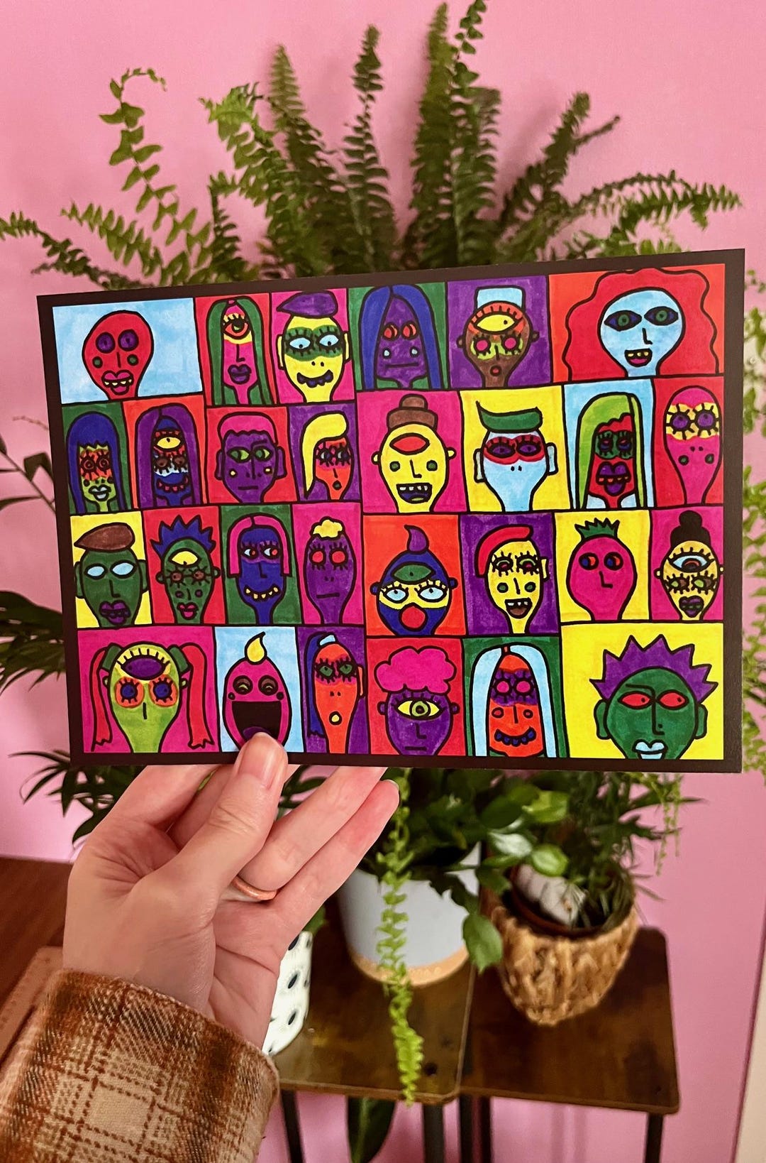 Outsider Art Brut Signed Art Print, '28 Faces', Unusual Wall Art Print ...