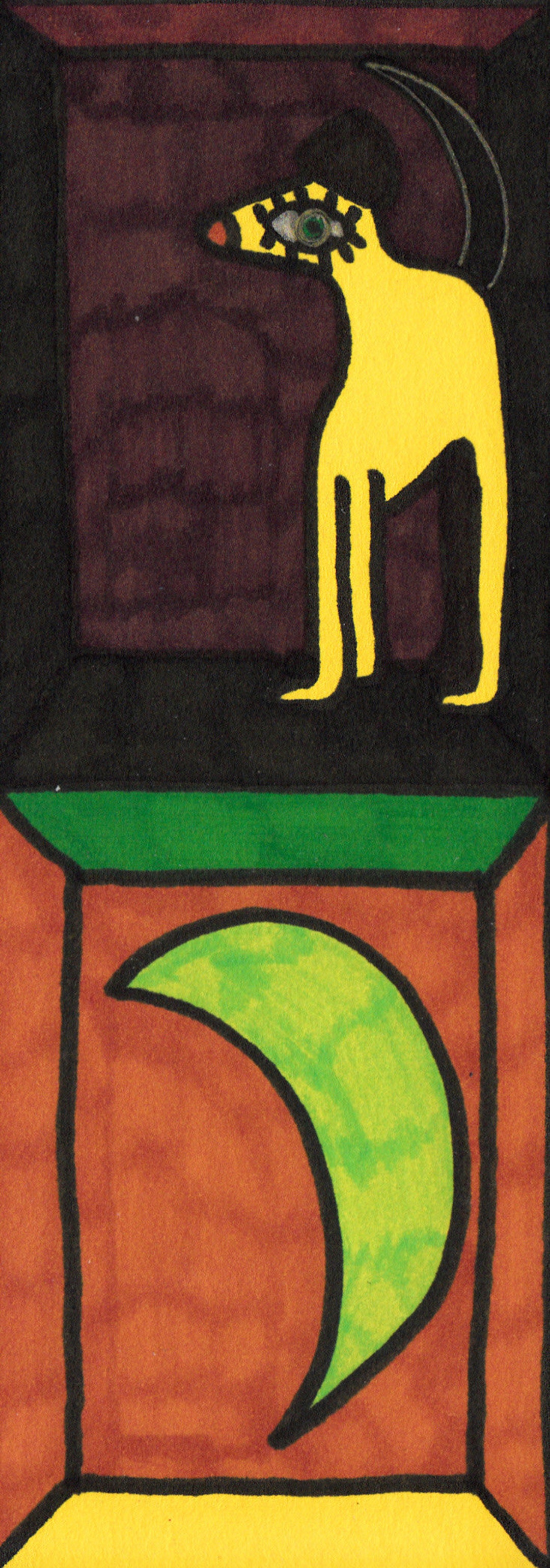 Tiny Art by Jay Snelling. Outsider Art Brut. Mini Drawing. Dog Upstairs, Moon Downstairs ...