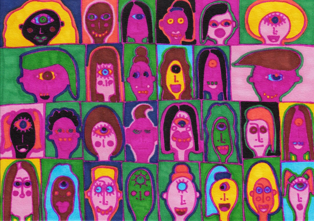 Original Art by Jay Snelling. Outsider Art Brut. Friends. Unframed - Etsy