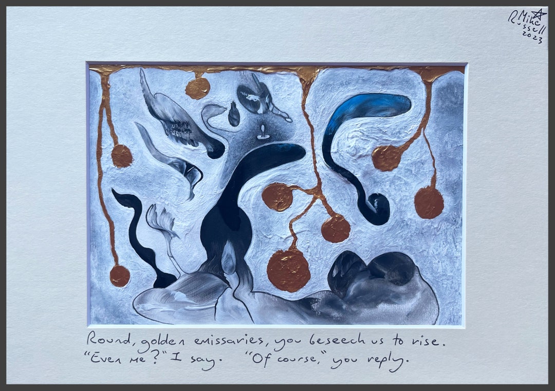 Original Drawing / Painting by Mike Russell. Round, Golden Emissaries ...