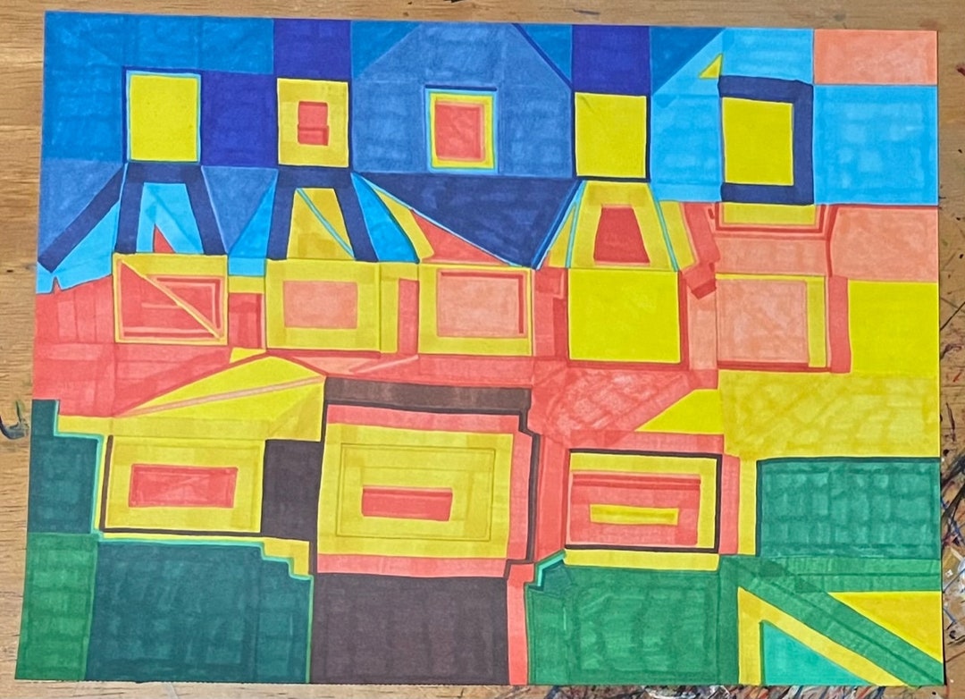 Original Art by Jay Snelling. Outsider Art Brut. Little Town. Unframed ...