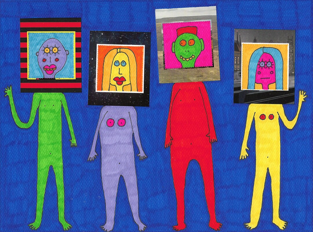 Original Drawing / Collage by Jay Snelling. Outsider Art Brut. Four ...