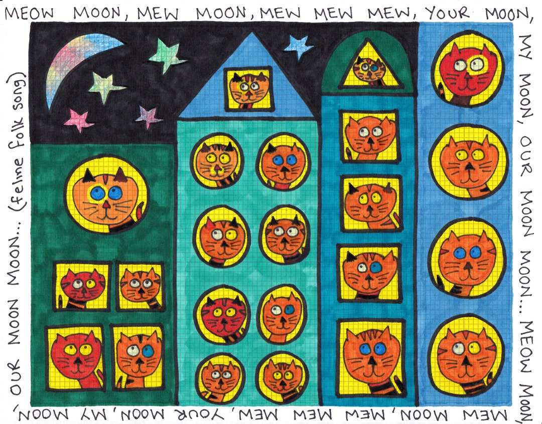 Original Drawing by Jay Snelling. Outsider Art Brut. Meow Moon, Mew ...