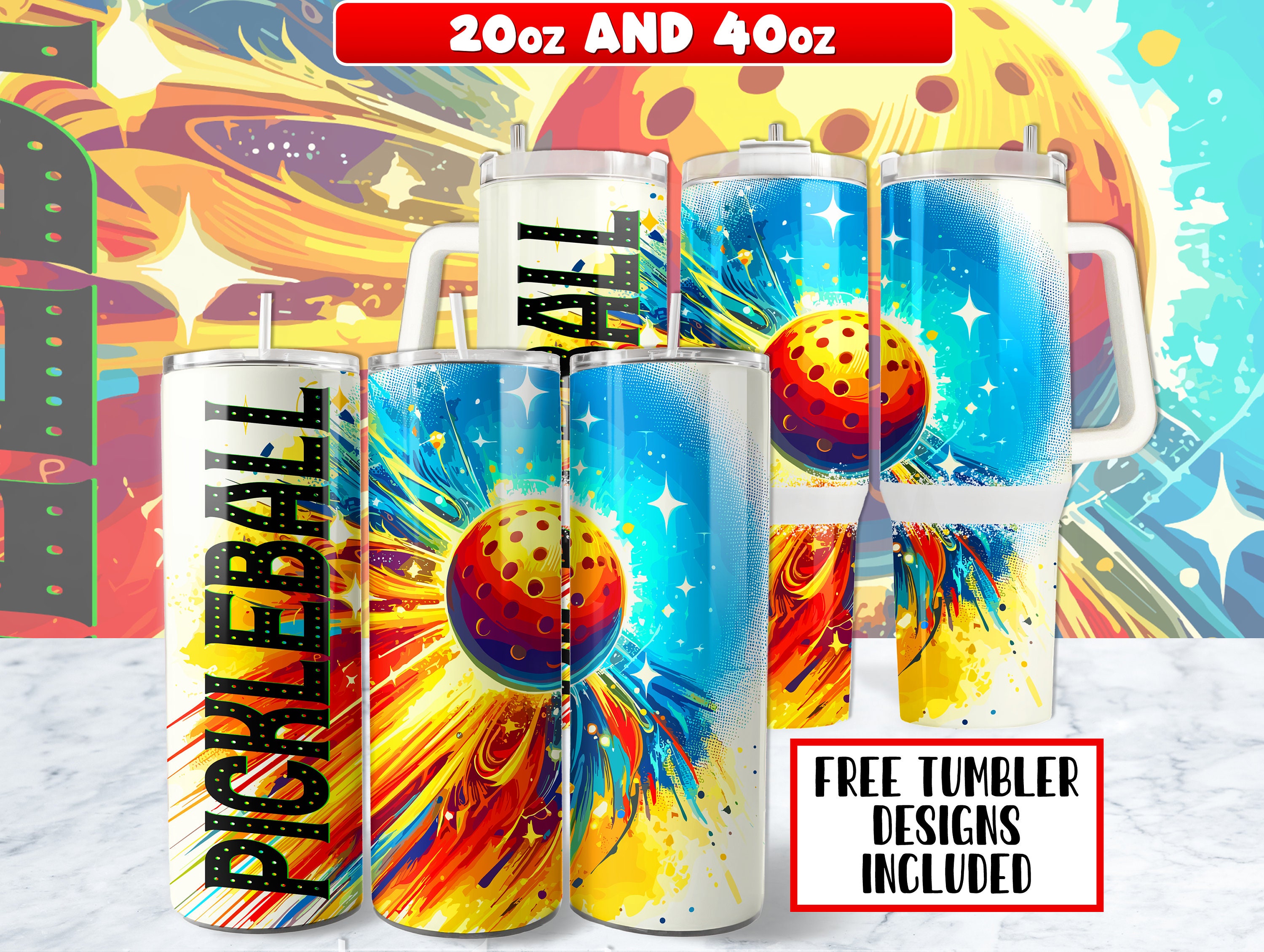 20oz & 40oz Pickleball Tumbler Wrap PNG Design, Pickleball 40 Oz ...