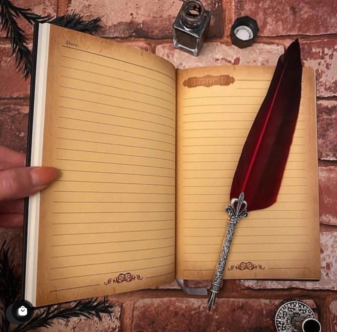 Vintage Style Quill & Ink Set - Red - Etsy UK