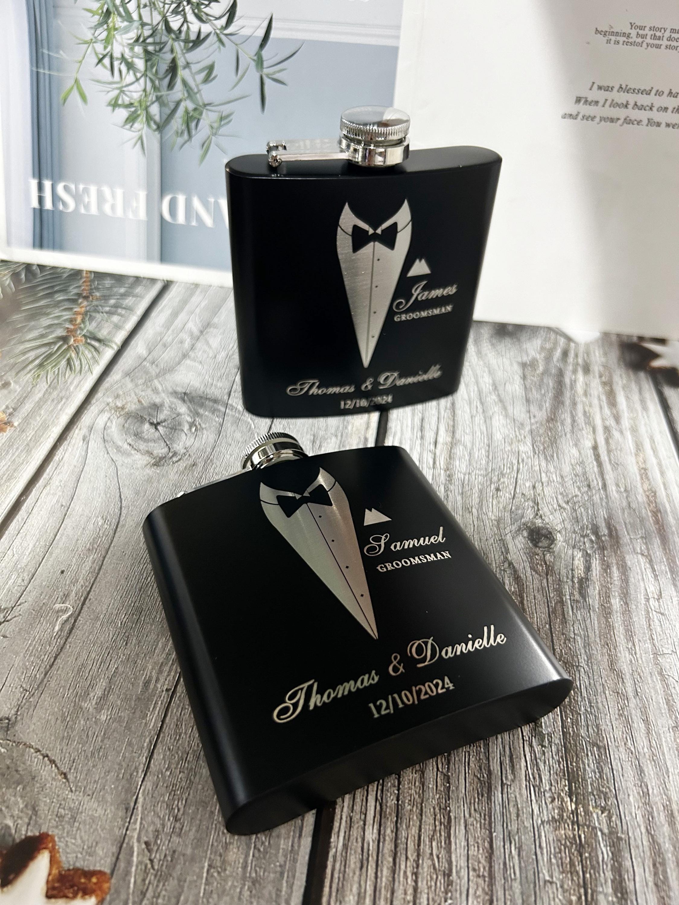 Custom Flasks Groomsmen, Personalized Flask for Groomsmen, Black Hip ...