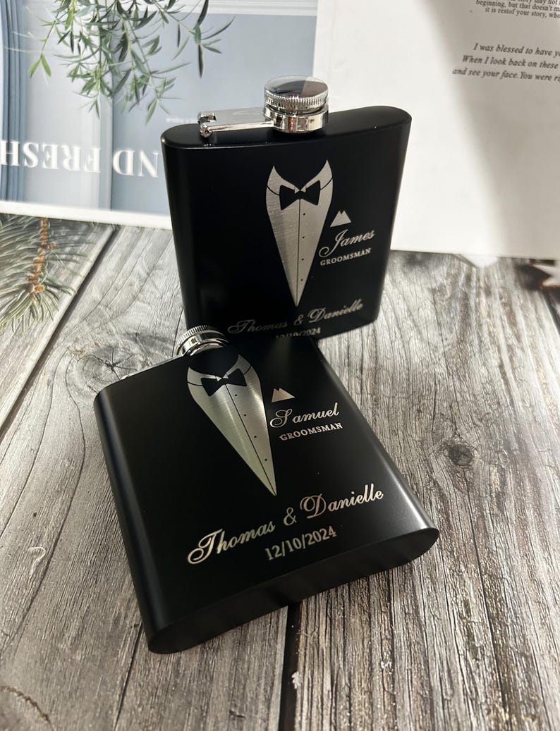 Custom Flasks Groomsmen, Personalized Flask for Groomsmen, Black Hip ...