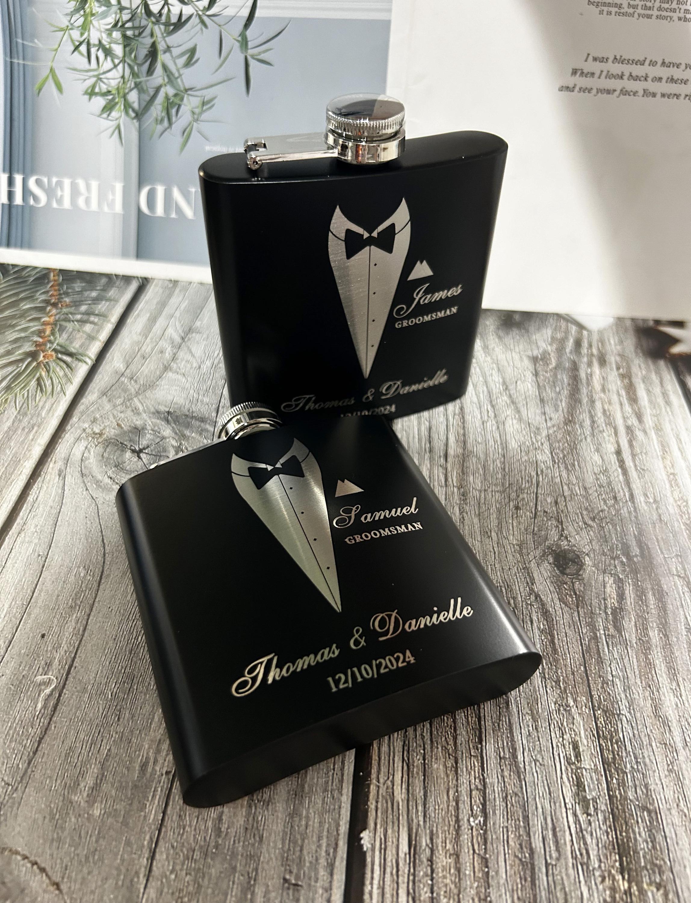 Custom Flasks Groomsmen, Personalized Flask for Groomsmen, Black Hip ...