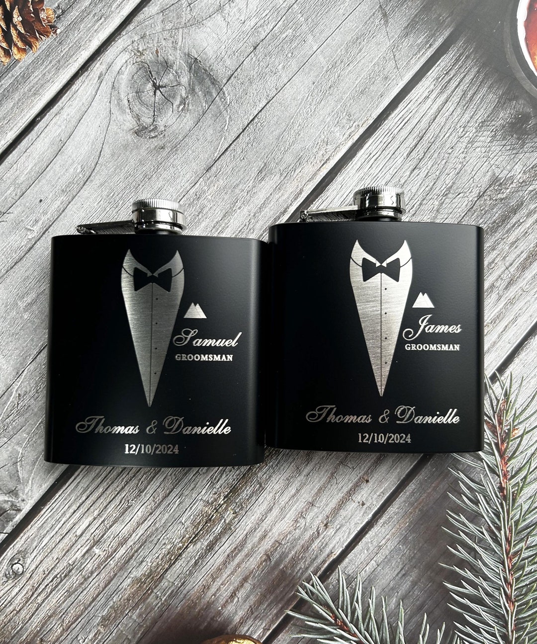 Custom Flasks Groomsmen, Personalized Flask for Groomsmen, Black Hip ...