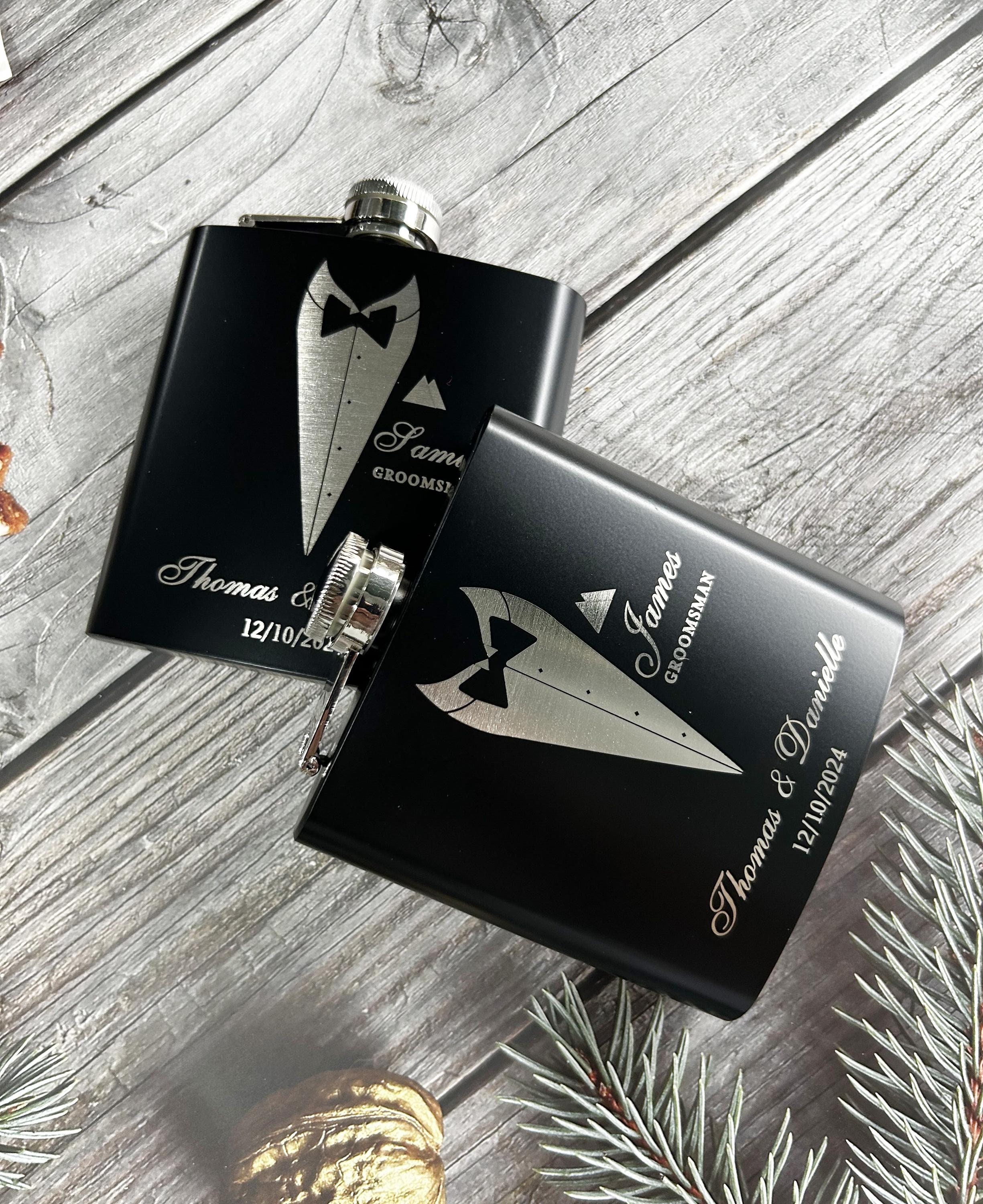 Custom Flasks Groomsmen, Personalized Flask for Groomsmen, Black Hip ...