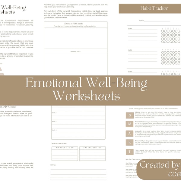 Emotional Well Being Worksheets - Etsy