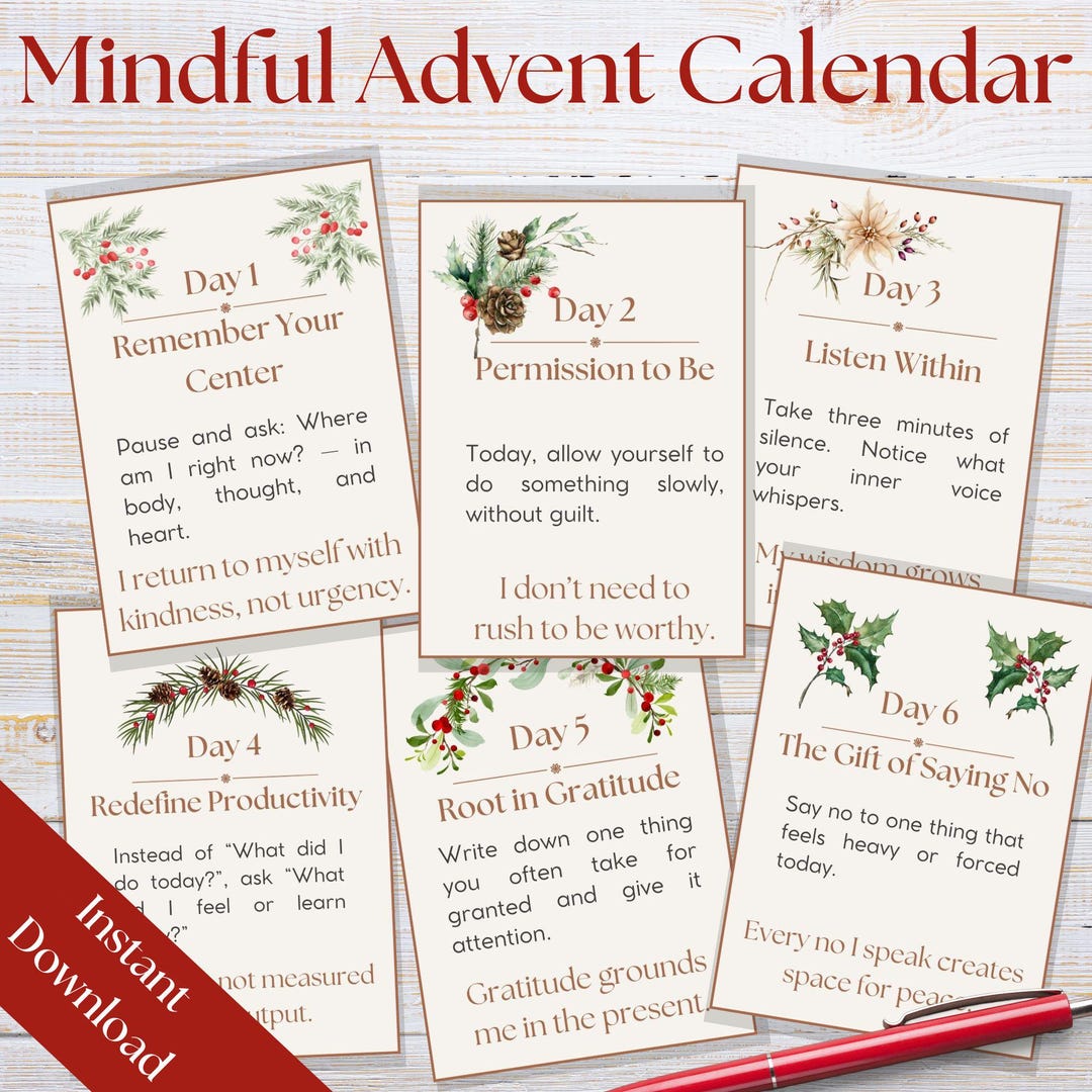 Mindful Advent Calendar 24 Self Care Activities Christmas Countdown ...