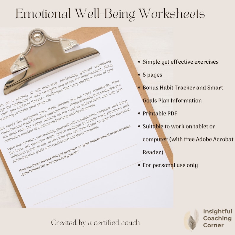 Emotional Well-being Exercises, Printable Worksheets, Emotional Well ...