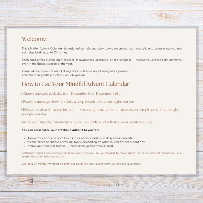 Mindful Advent Calendar 24 Self Care Activities Christmas Countdown ...