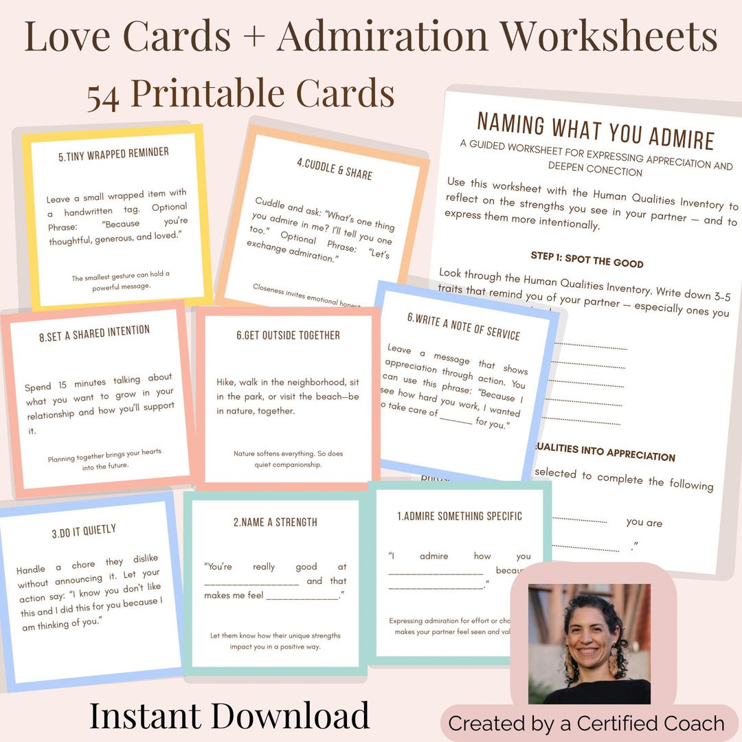 Love Cards & Admiration Worksheets 54 Printable Cards (digital Download ...