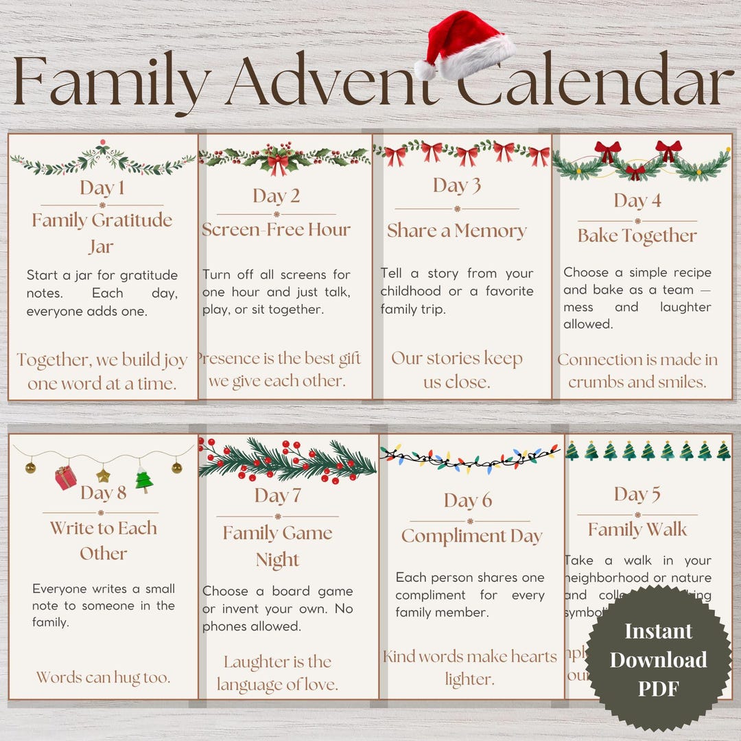 Family Christmas Advent Calendar 24 Activity Cards (digital Download ...