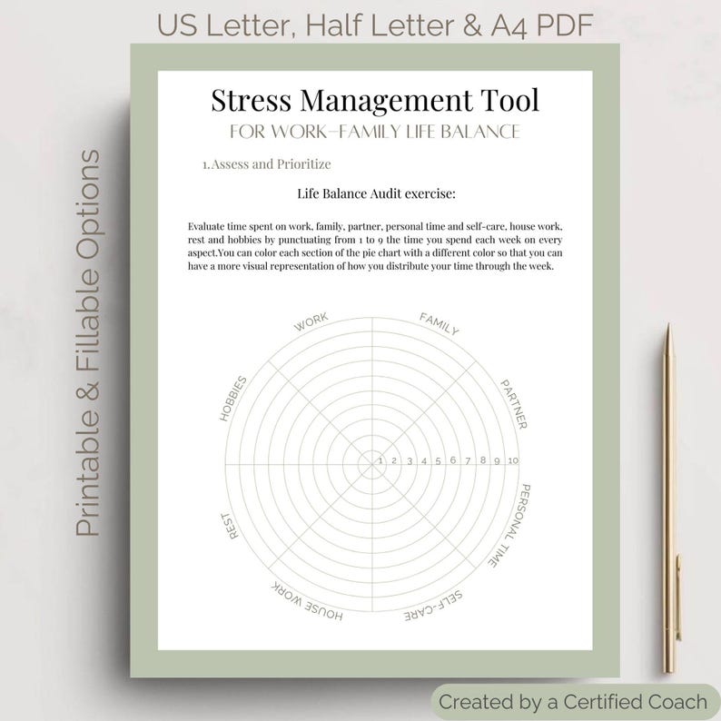 Stress Management Worksheets for Work Family Life Balance Tool Kit for ...