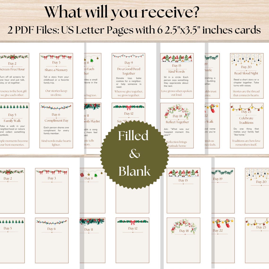 Family Christmas Advent Calendar 24 Activity Cards (digital Download ...